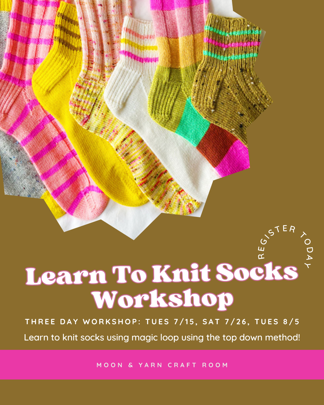 Learn To Knit Socks - 3 Day Workshop - Moon & Yarn